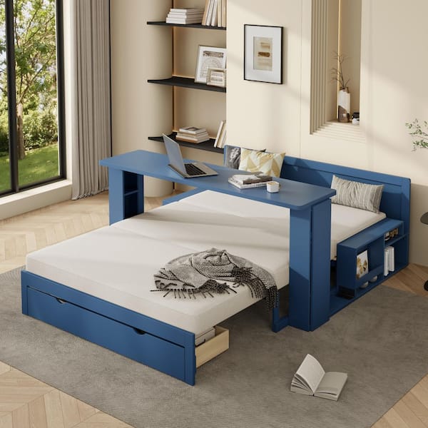 Harper & Bright Designs Blue Full Size Daybed Convertible Platform bed ...