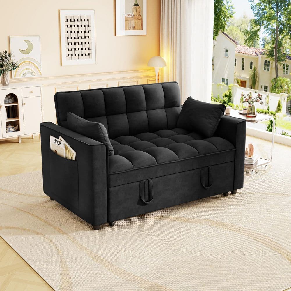 Noble House Tatum Modern 53.14 in. Black Velvet Upholstery Twin Size ...