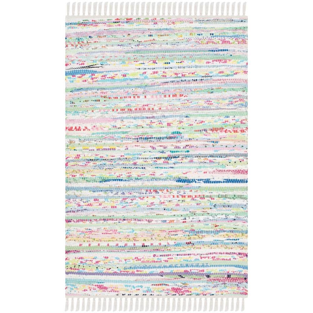 SAFAVIEH Rag Rug Light Green/Multi Doormat 2 ft. x 3 ft. Striped Area ...