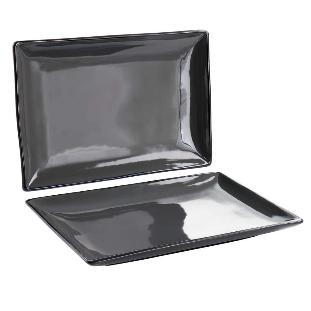 Gibson Home Urban Cafe 2-Piece 12 in. Rectangle Stoneware Platter Set in Gray 985118831M - The ...