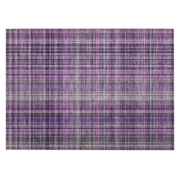 HomeRoots Purple 2 ft. x 3 ft. Woven Plaid Rectangle Indoor/Outdoor ...