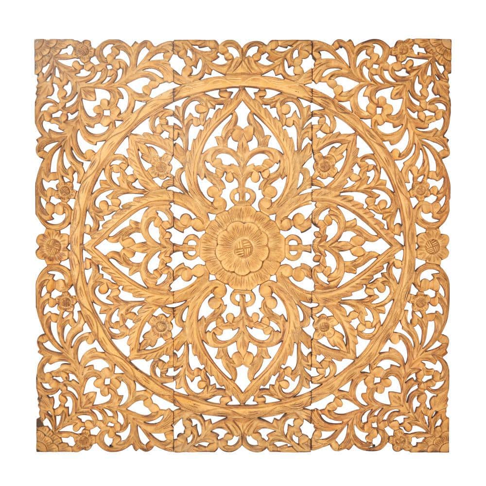 LITTON LANE 48 in. x 16 in. "Carved Botanical Scrollwork" Framed Wooden ...