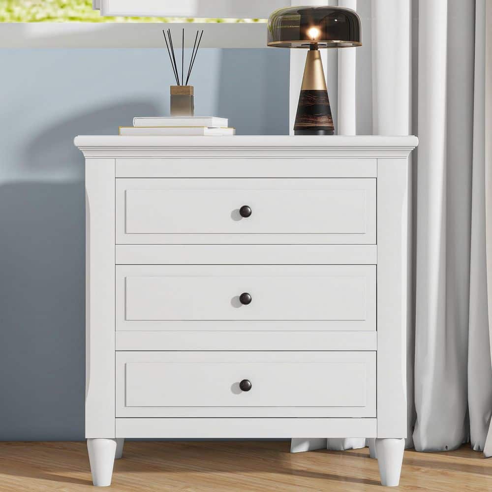 Lesly Modern Series White 3-Drawer 28 in. W Nightstand Simple Classic ...