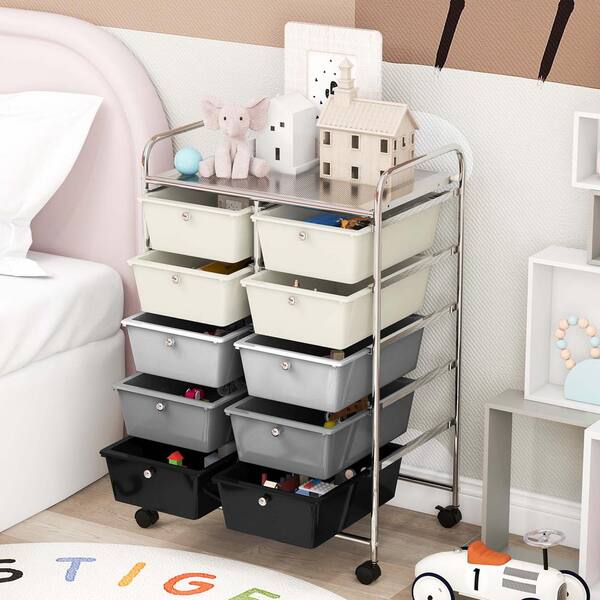 Costway 10 Drawer 4 Wheeled Plastic Storage Cart Utility Rolling Trolley Kitchen Office Organizer in Grey Gradient M1C1 10N73JS The Home Depot