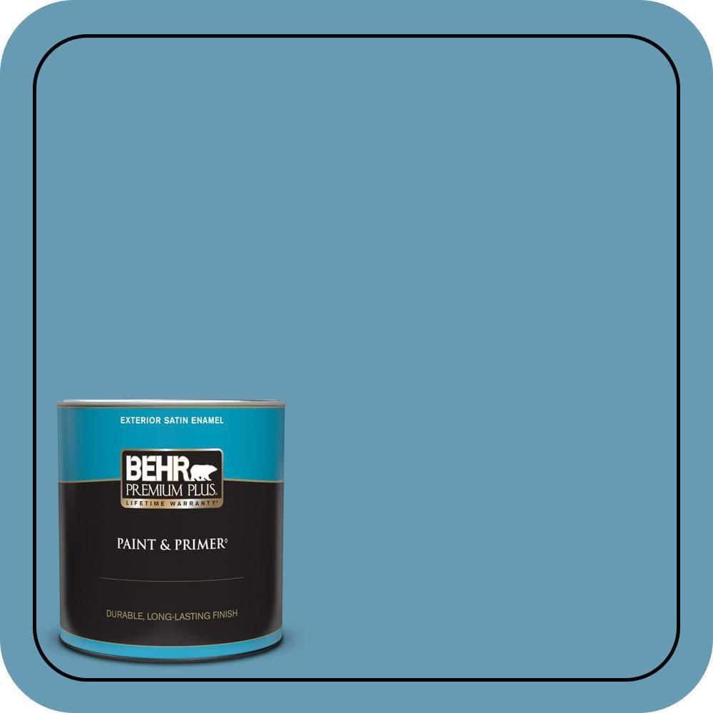 BEHR PREMIUM PLUS 1 qt. #S490-4 Yacht Blue Satin Enamel Exterior Paint ...