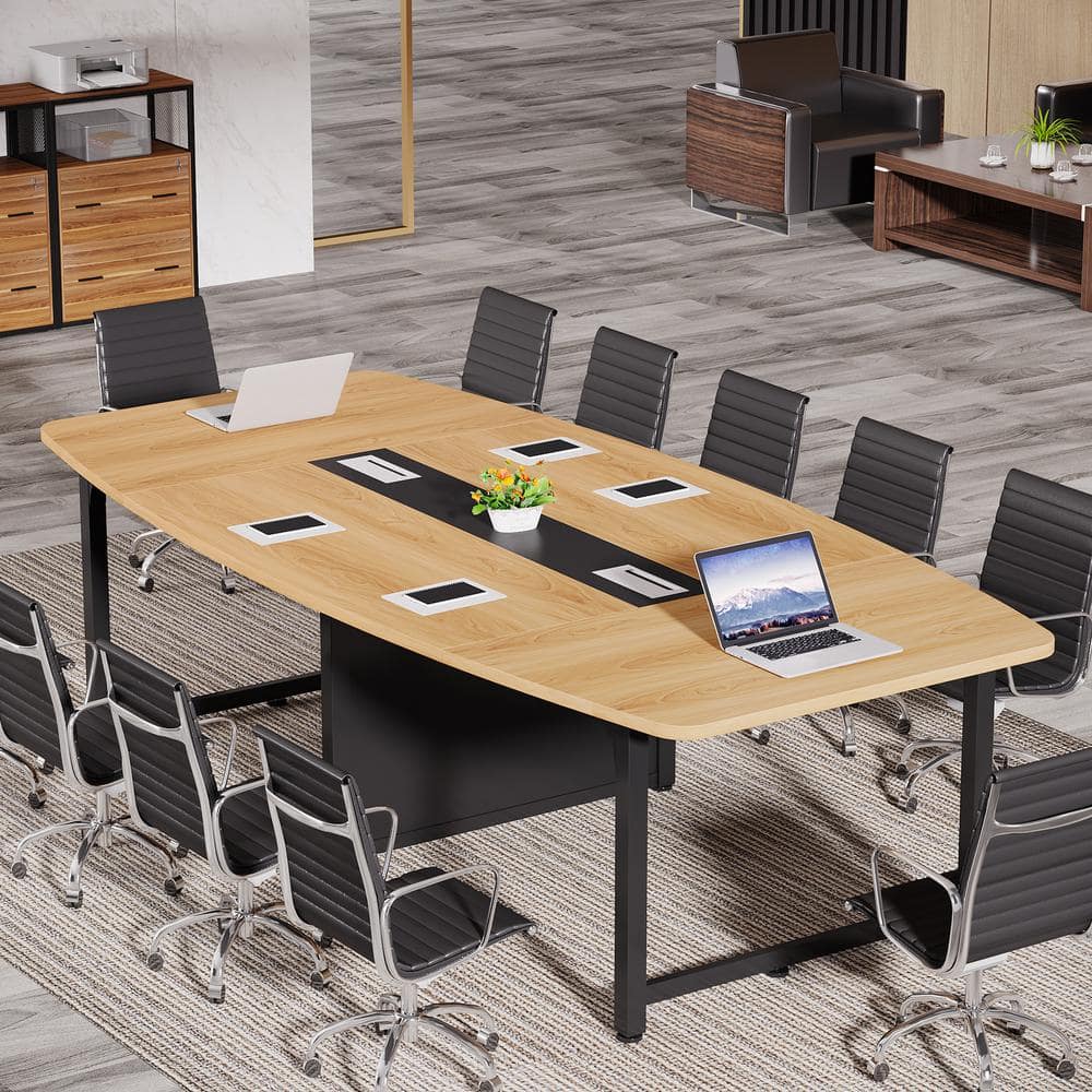 BYBLIGHT Capen 94.5 in. Rectangular Brown Conference Desk Table 8FT ...