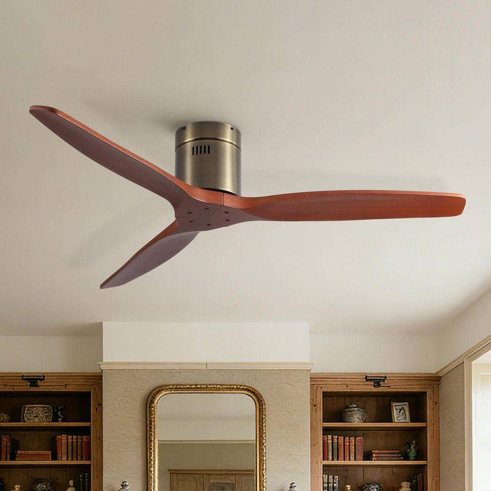 Sunpez 52 in. W Indoor Bronze Flush Mount Standard Wood Ceiling Fan ...
