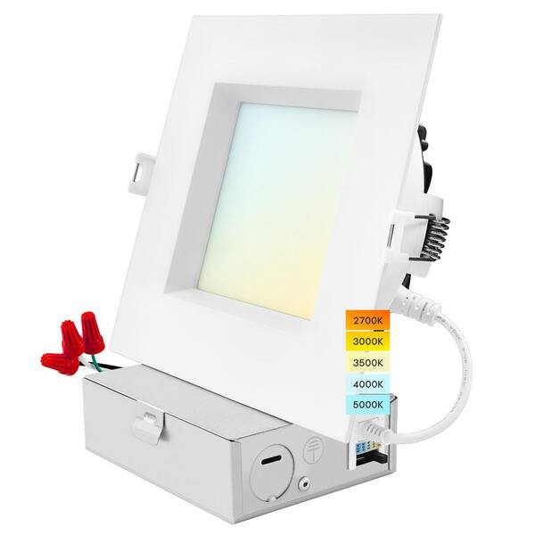 LUXRITE 5 in. Square Canless with J-Box 18W 5CCT Selectable 1600LM ...