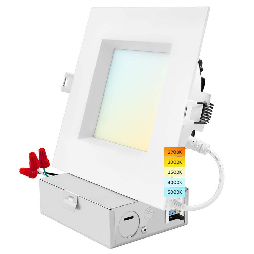 LUXRITE 5 in. Square Canless with J-Box 18W 5CCT Selectable 1600LM ...