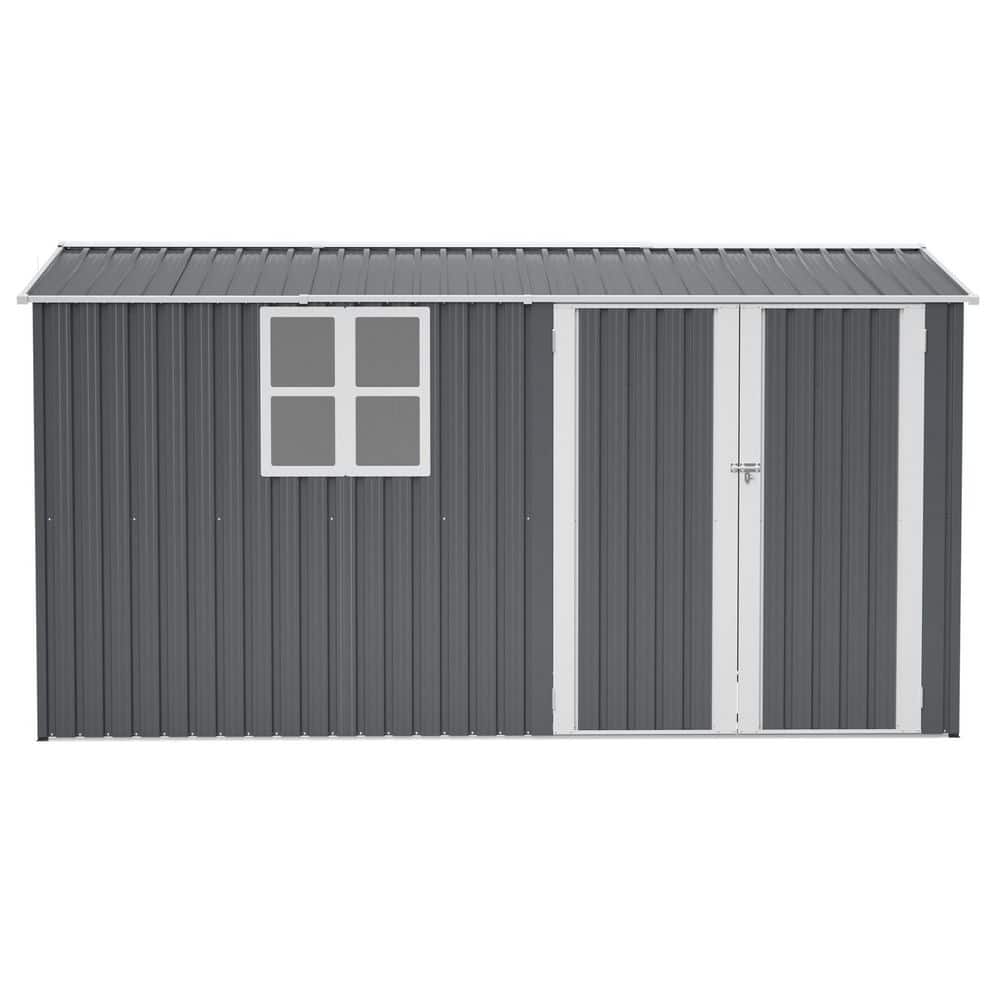 Sudzendf 12 ft. W x 8 ft. D Gray Metal Storage Shed with Window, Hinged ...