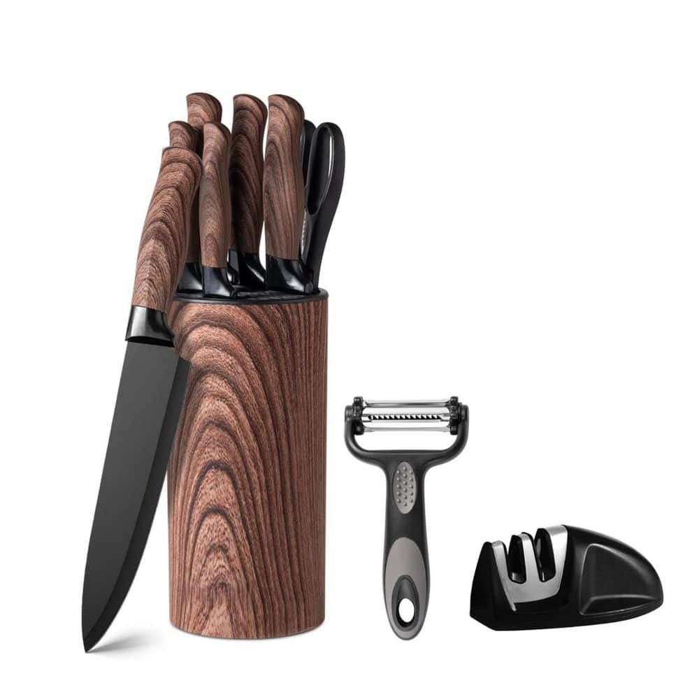 Wudkey 9-Piece Stainless Steel Kitchen Knife Set with Block and ...