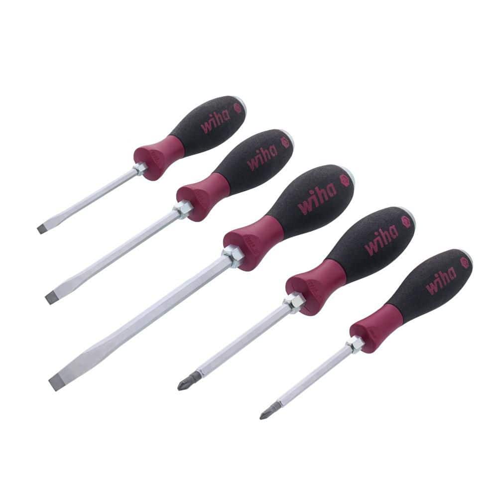 Wiha MicroFinish XHeavy Duty Slotted and Phillips Screwdriver Set (5 ...