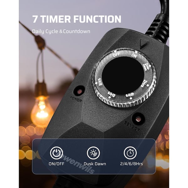 DEWENWILS Outdoor Light Timer with 12 ft. Extension Cord, Weatherproof Photocell Timer with 3 ...