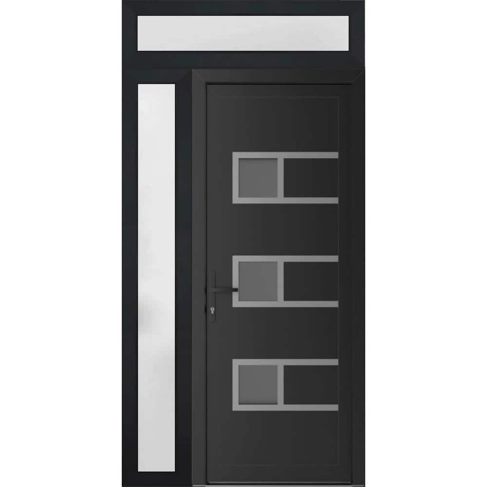 VDOMDOORS 46 in. x 94 in. Right-hand/Inswing Frosted Glass Matte Black Steel Prehung Front Door ...