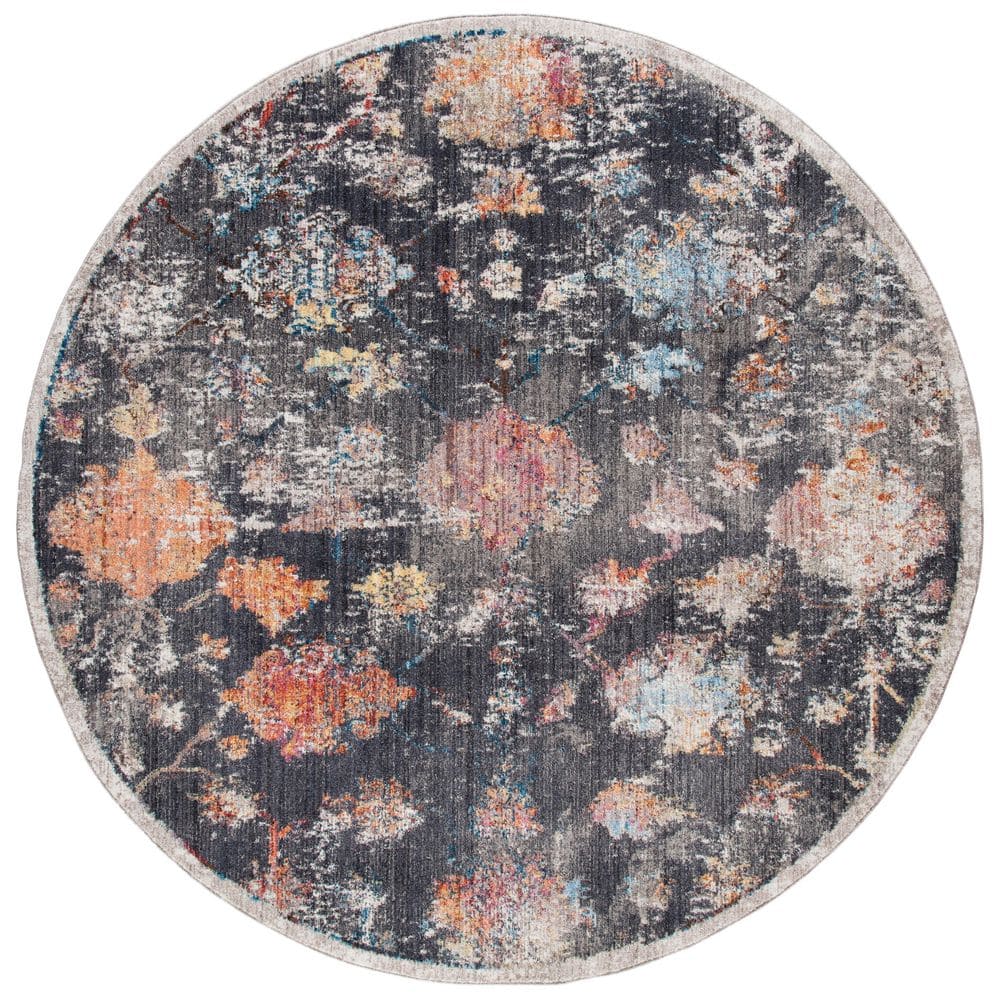 SAFAVIEH Bristol 7 ft. x 7 ft. Gray/Multi Floral Round Area Rug BTL445H ...