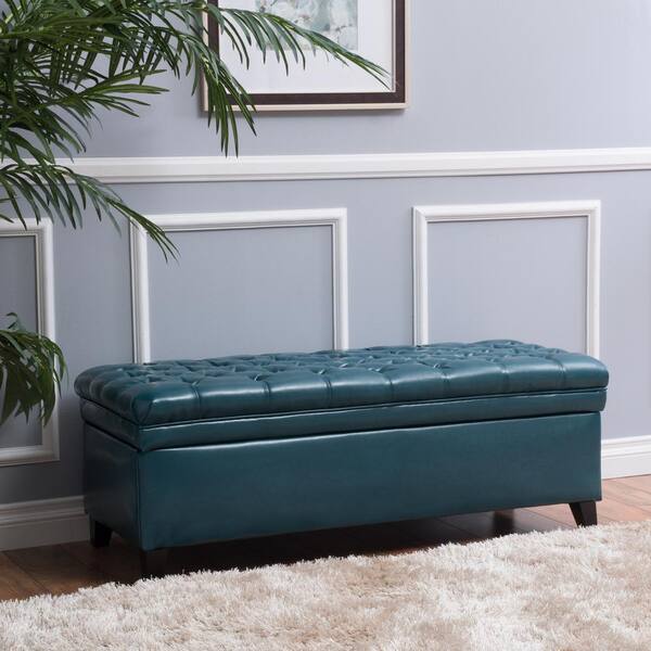 Teal tufted bench store