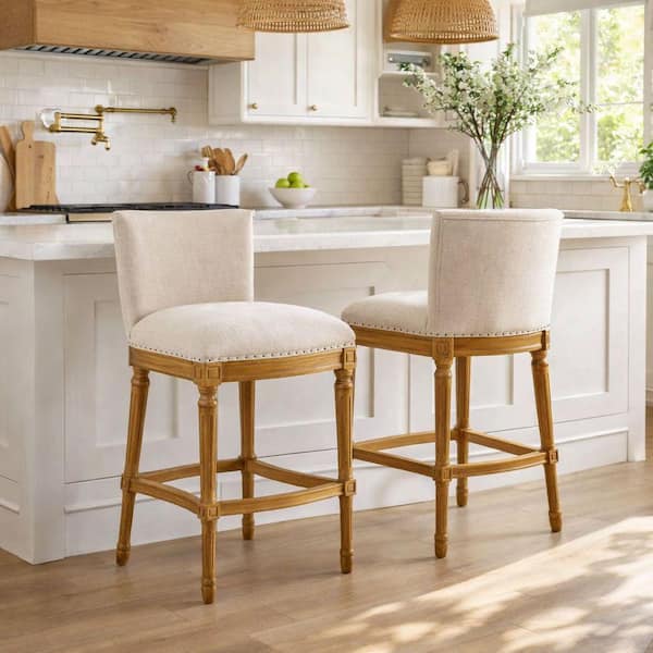 Boraam Francesca 30 in. Product Height Natural/Tan High Back Linen and ...