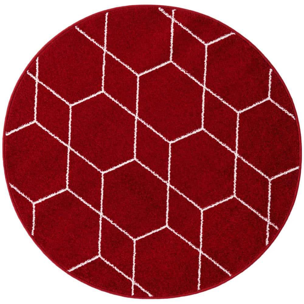 StyleWell Trellis Frieze Red/Ivory 4 ft. x 4 ft. Round Geometric Area ...