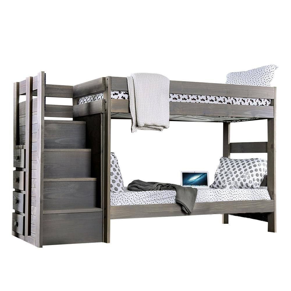 Benjie Gray Double Bunk Bed RO-BK102GY-SLAT - The Home Depot