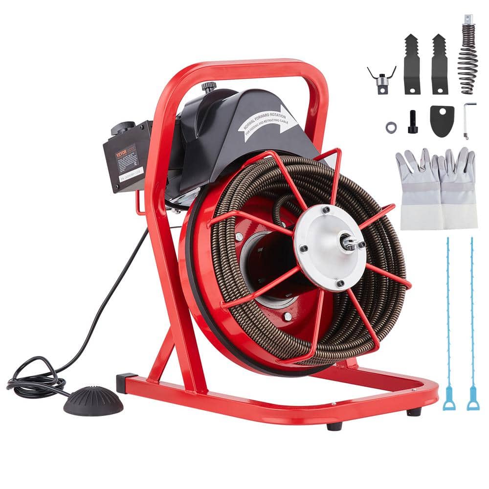 SKYSHALO Drain Cleaner Machine 50FT. x 1/2 in. Sewer Snake Auger Manual Feed 250W Electric Drain ...