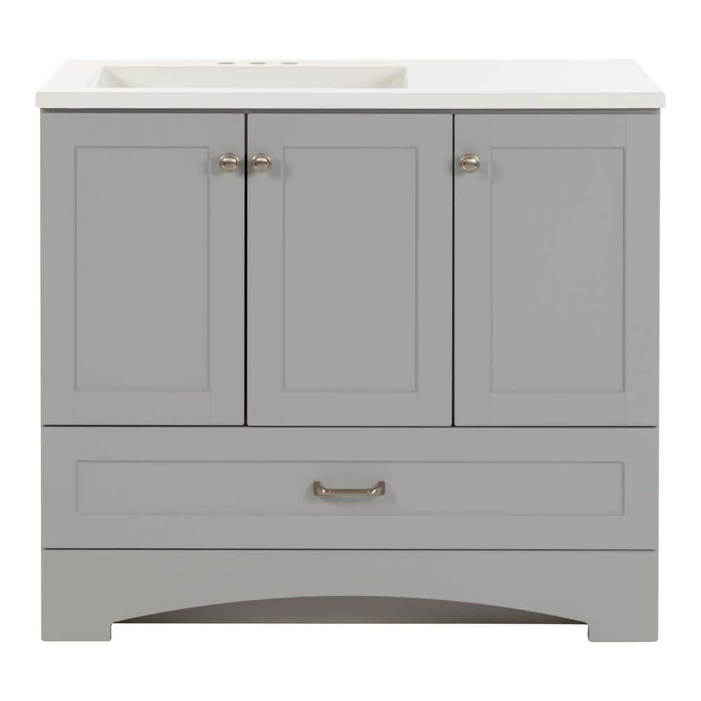 Reviews for Glacier Bay Lancaster 37 in. Single Sink Pearl Gray Bath ...