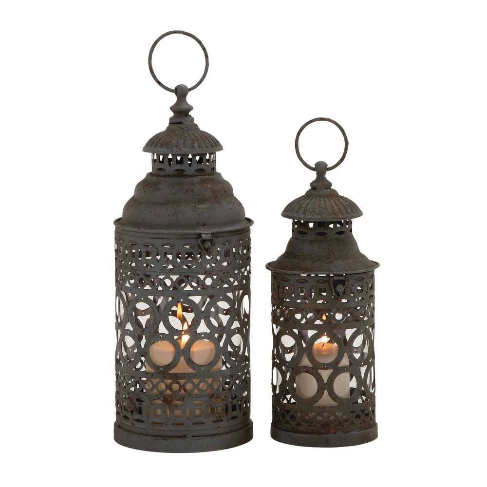 Litton Lane Black Metal Decorative Candle Lantern with Intricate Scroll ...