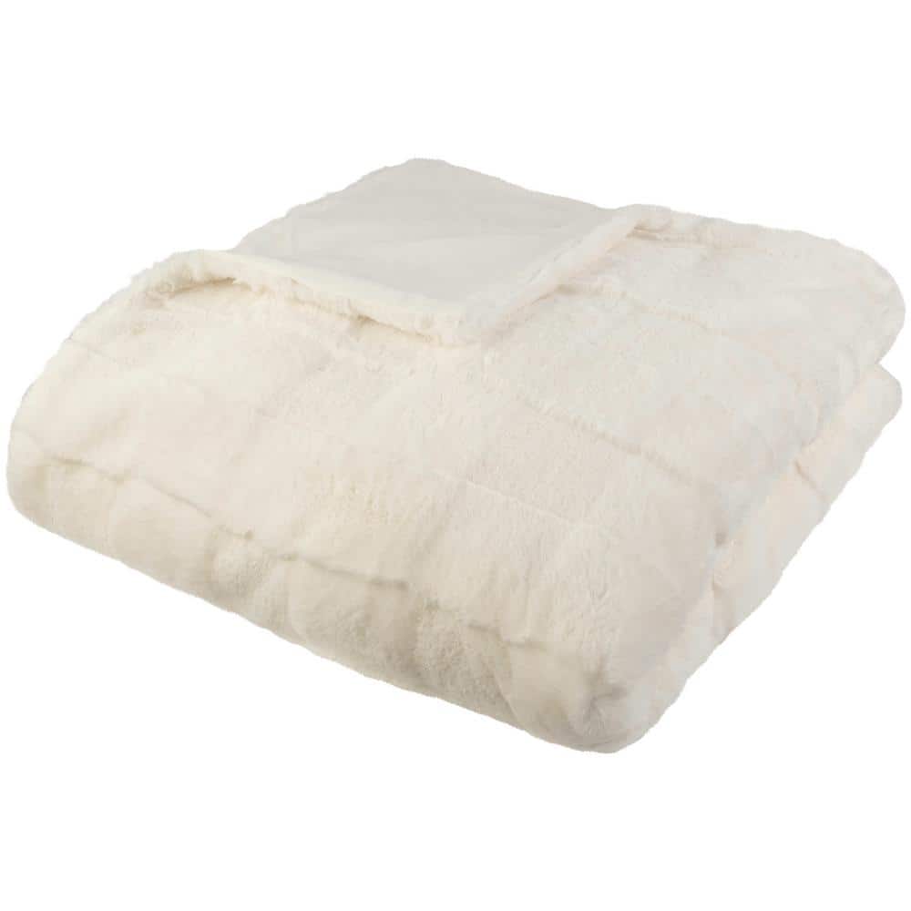 Lavish Home Cream 60 x 80 in. Faux Fur Throw Blanket HT-THROW2-CRM ...