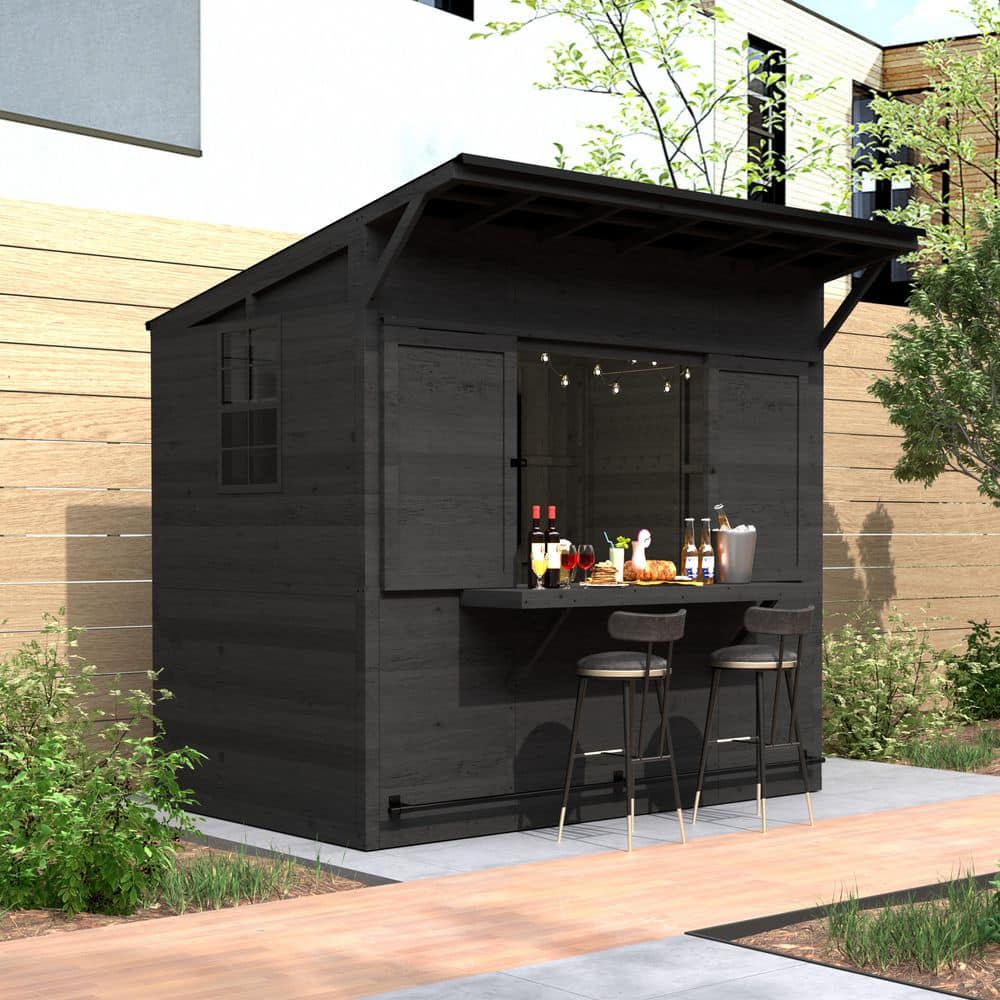 VEIKOUS 8 ft. W x 5 ft. D Outdoor Bar Gazebo Farm Stand Wooden Shed ...
