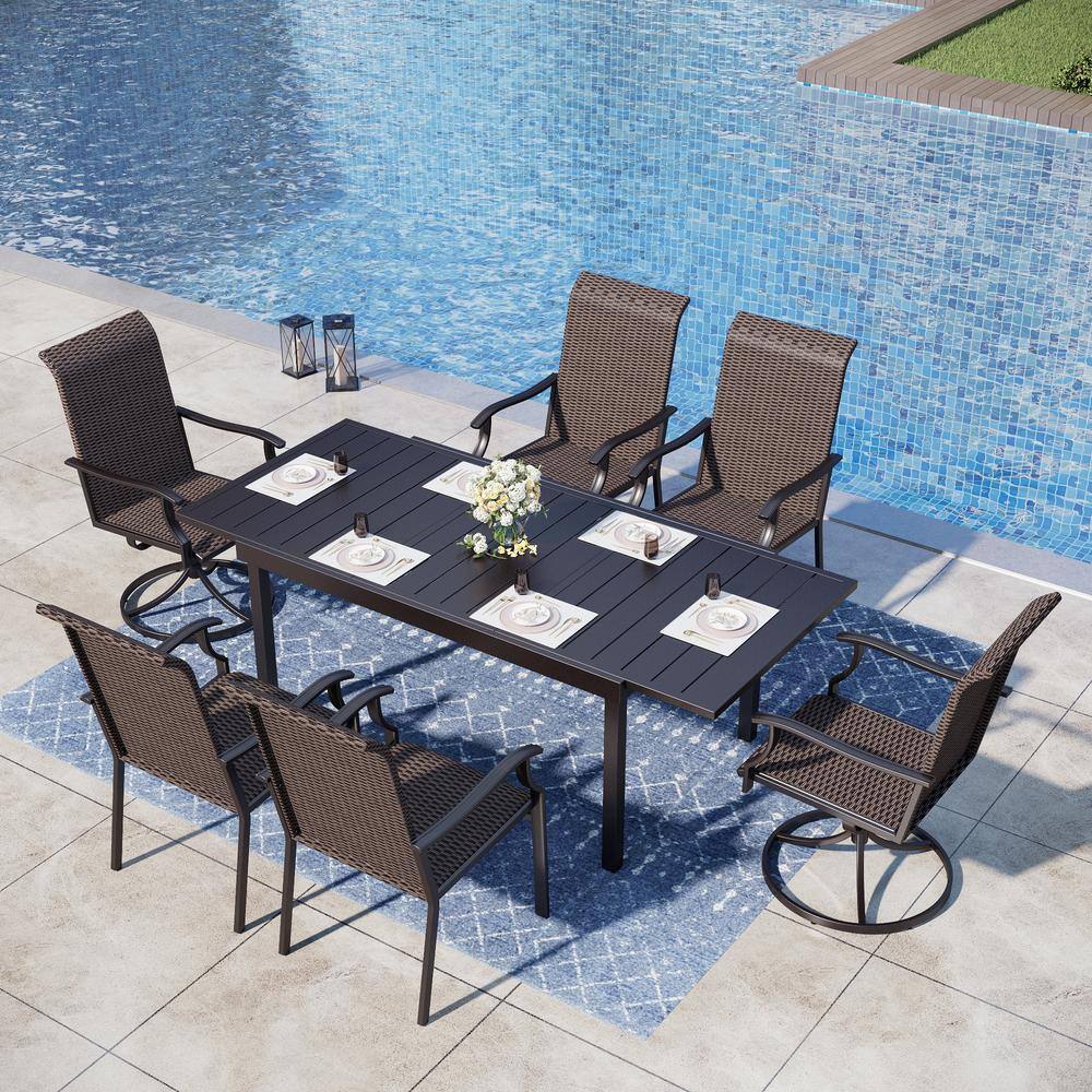 PHI VILLA Black 7-Piece Patio Outdoor Dining Set with Rectangle ...