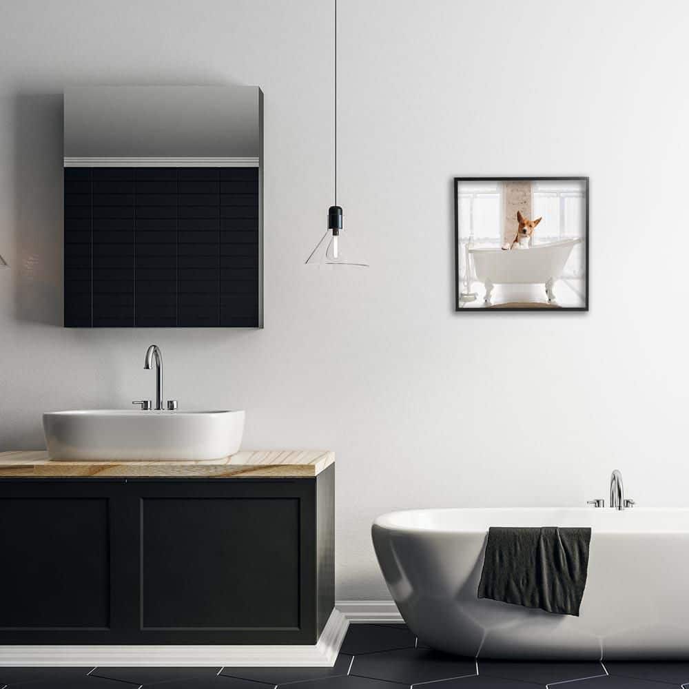 Stupell Industries Happy Dog in Bathroom Tub by CAD Designs Black ...