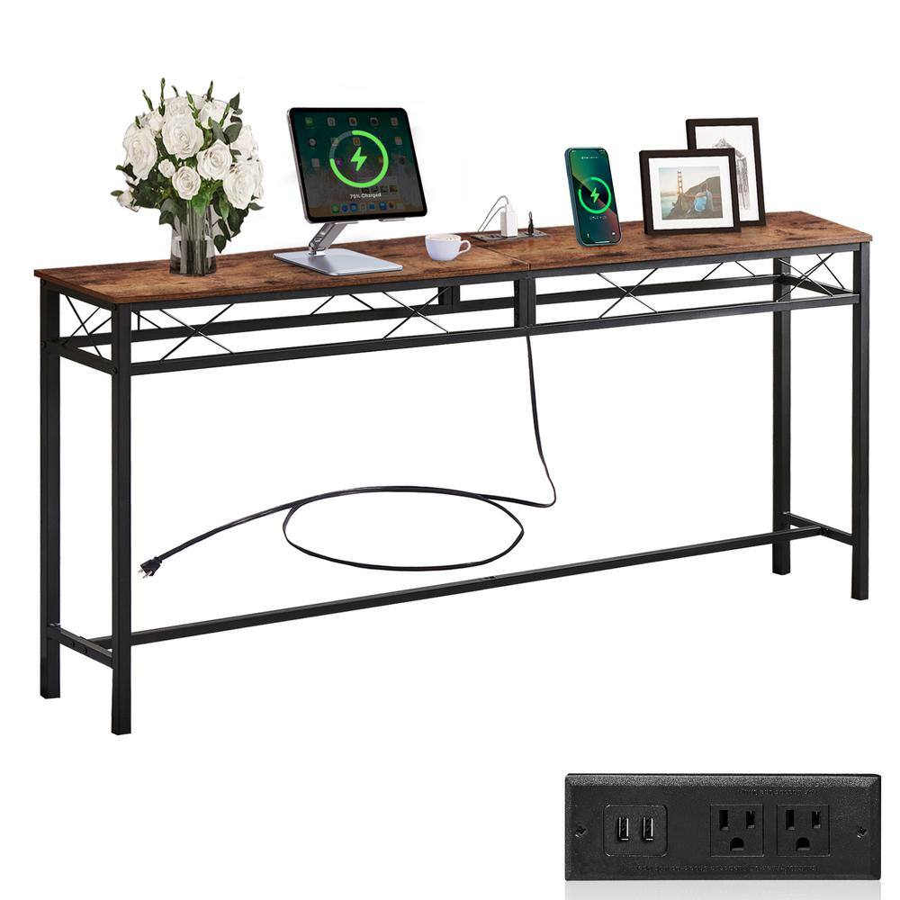 VECELO 71 in. Narrow Sofa/Console Table with Charging Station and Power ...