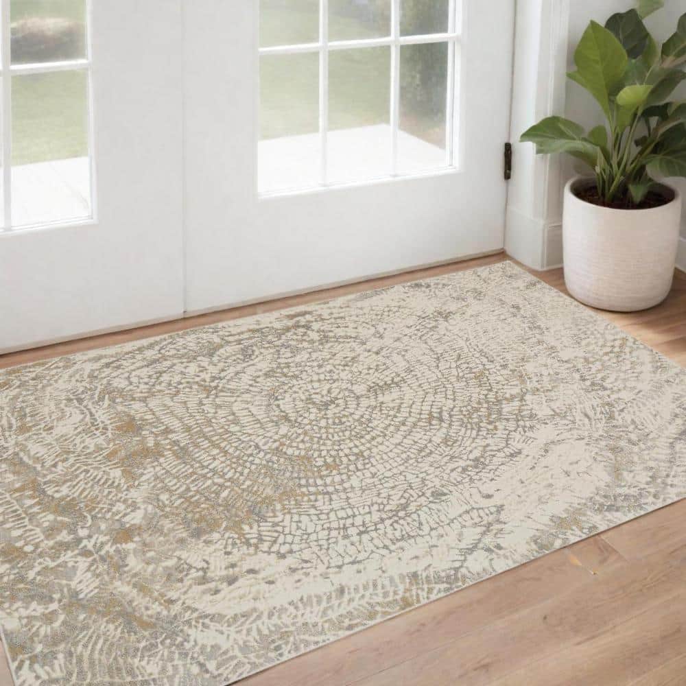 HomeRoots Ivory Tan and Gray 2 ft. x 3 ft. Abstract Area Rug 2000515630 ...