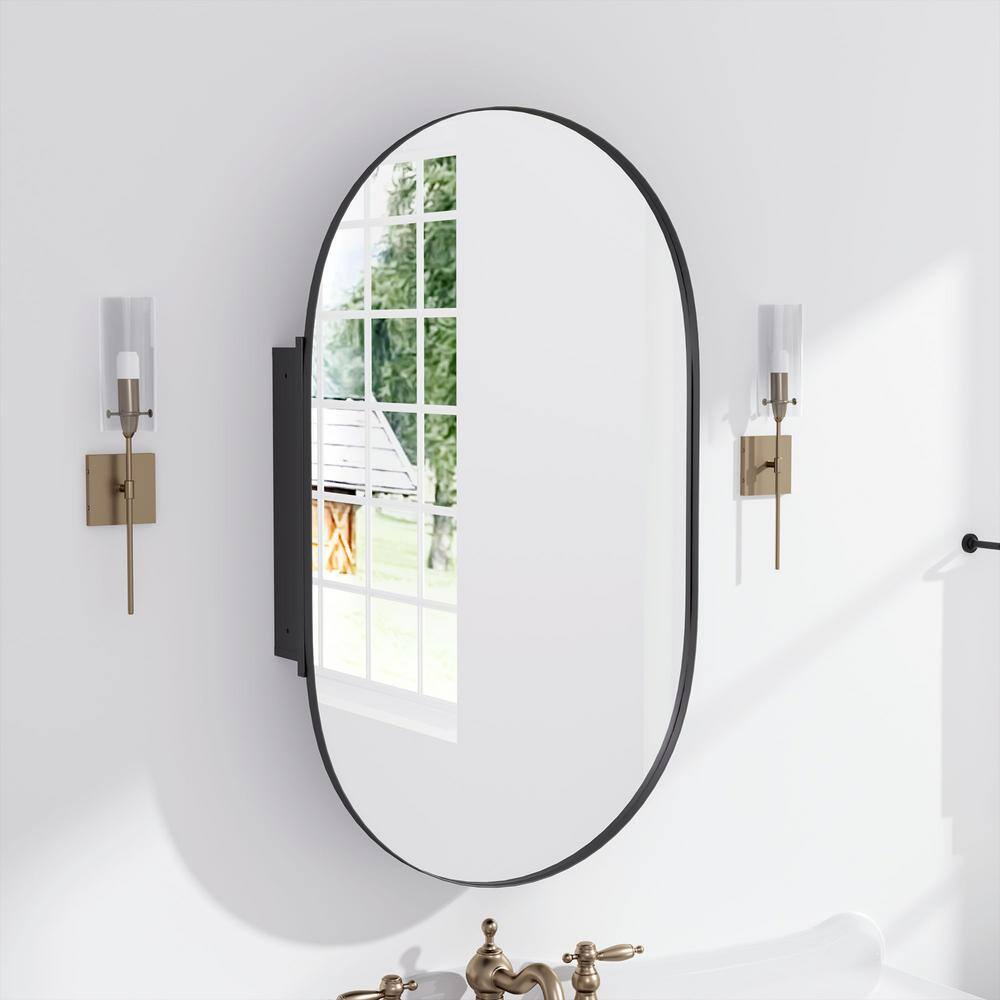 Lirago 22 in. W x 38 in. H Oval Recessed Surface Mount Medicine Cabinet ...