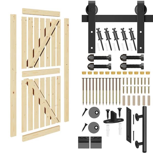 Hausvita 1-Pack 34 in. x 84 in. 2 Panel Unfinished Solid Pine Wood ...