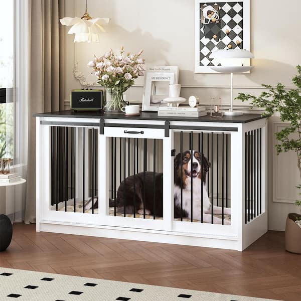 FUFU&GAGA Modern Large Wooden Dog Kennel Furniture, Pet Dog Cage with Sliding Door for Large ...