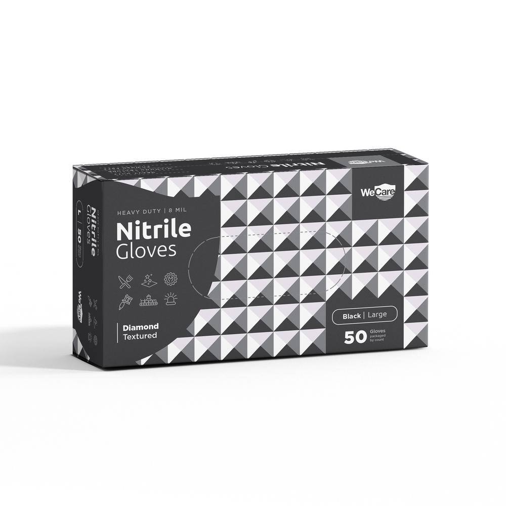 WeCare 8 Mil Large Heavy-Duty Nitrile Gloves in Black with Diamond ...