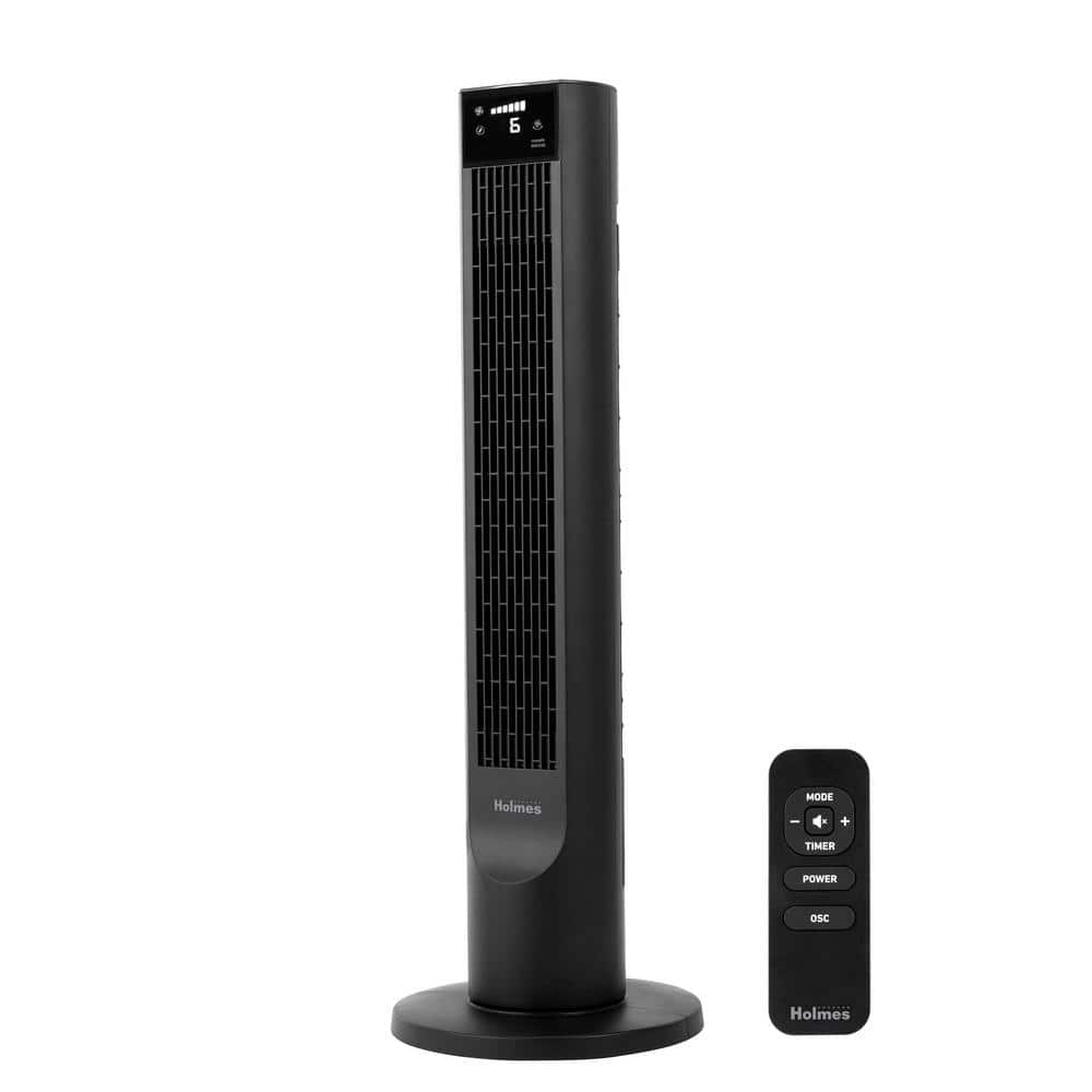 Holmes 36 in. Clean Breeze Oscillating 6-Speed Black Digital Tower Fan ...