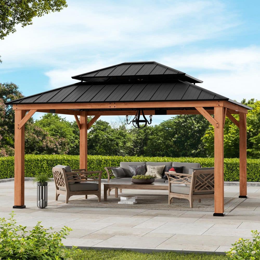 COVERED OUTDOOR OUTDOOR LIVING SPACES Ultra Series Wood Gazebo 13 ft. x ...