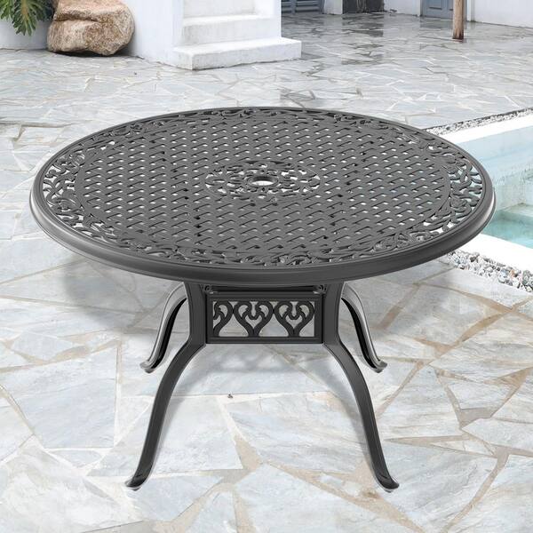 Coporesell 47.24 inch Black Frame Cast Aluminum Patio Dining Table With ...