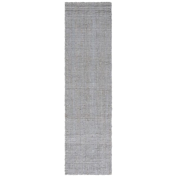 SAFAVIEH Natural Fiber Light Gray 2 ft. x 7 ft. Woven Border Runner Rug ...