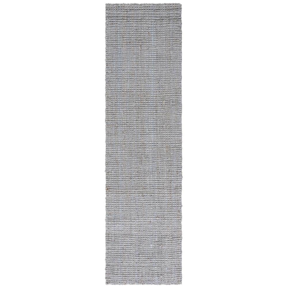 SAFAVIEH Natural Fiber Light Gray 2 ft. x 9 ft. Woven Border Runner Rug ...