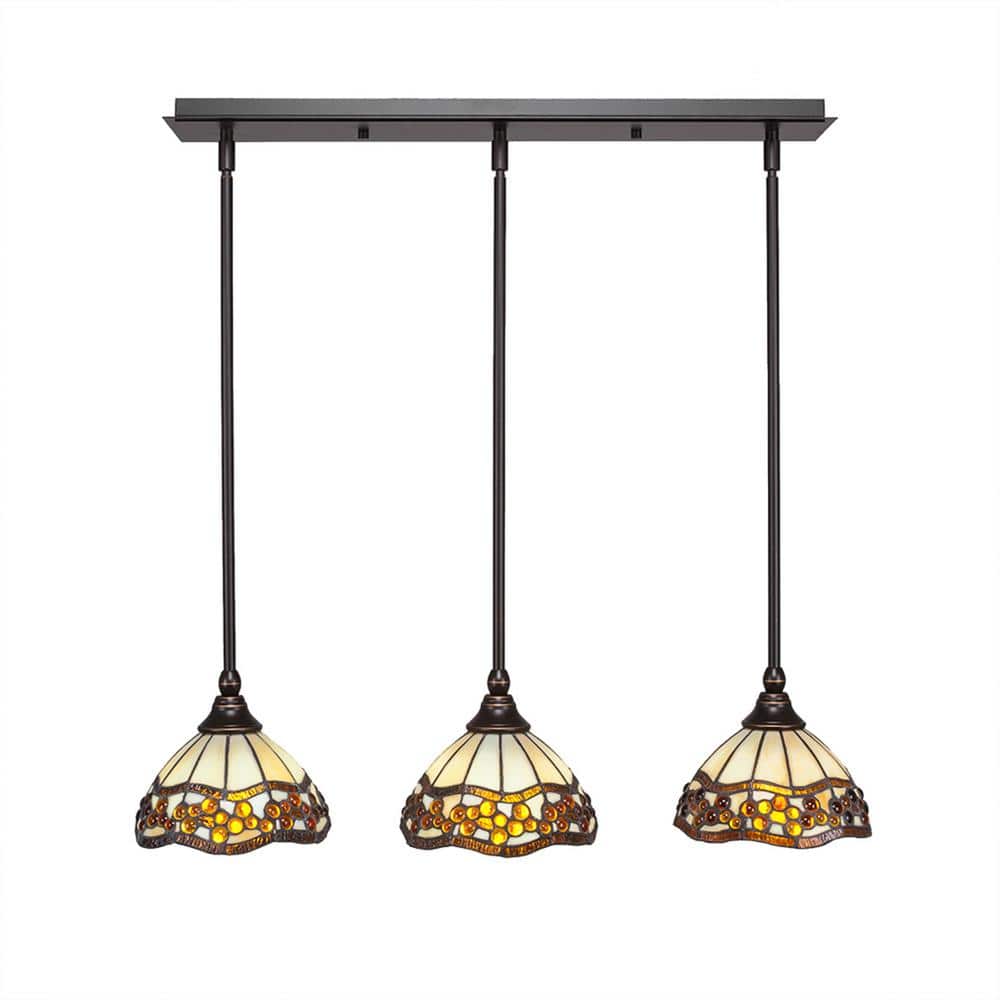 Livingston 100-Watt 3 Light Dark Granite Linear Pendant Light with 7 ...