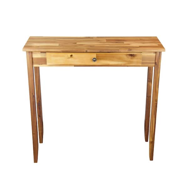 32 in. Natural Standard Rectangle Wood Console Table with Drawers ...