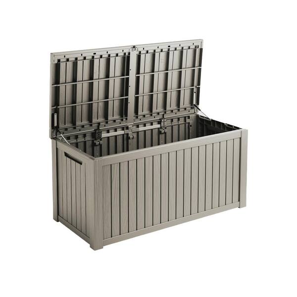 180 Gal. Gray Outdoor Resin Waterproof Deck Box with Lockable Lid ...
