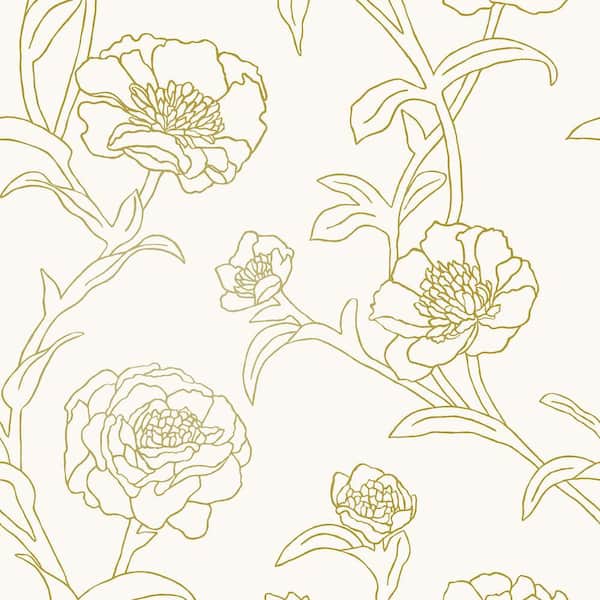 Tempaper Peonies Gold Peel and Stick Wallpaper Sample PE042-S - The ...