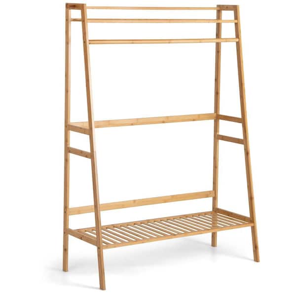 HONEY JOY 2-Tier Bamboo Garment Rack Clothing Storage Organizer Coat ...
