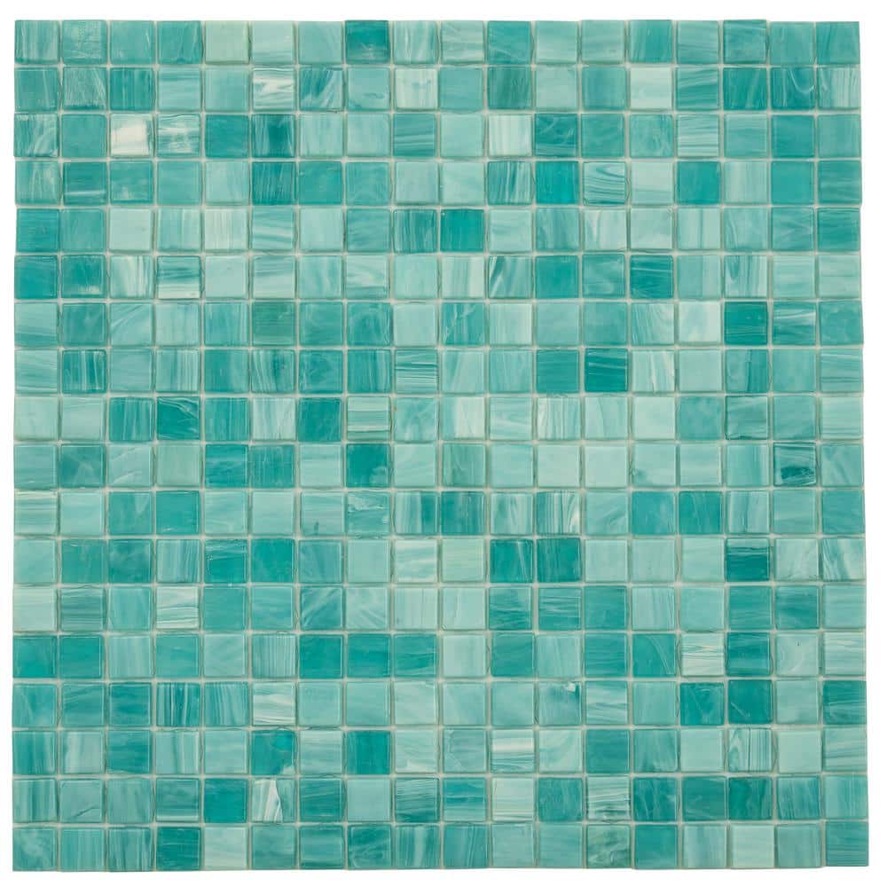 Apollo Tile Skosh 4 in. x 6 in. Glossy Aqua Green Glass Mosaic Uniform ...