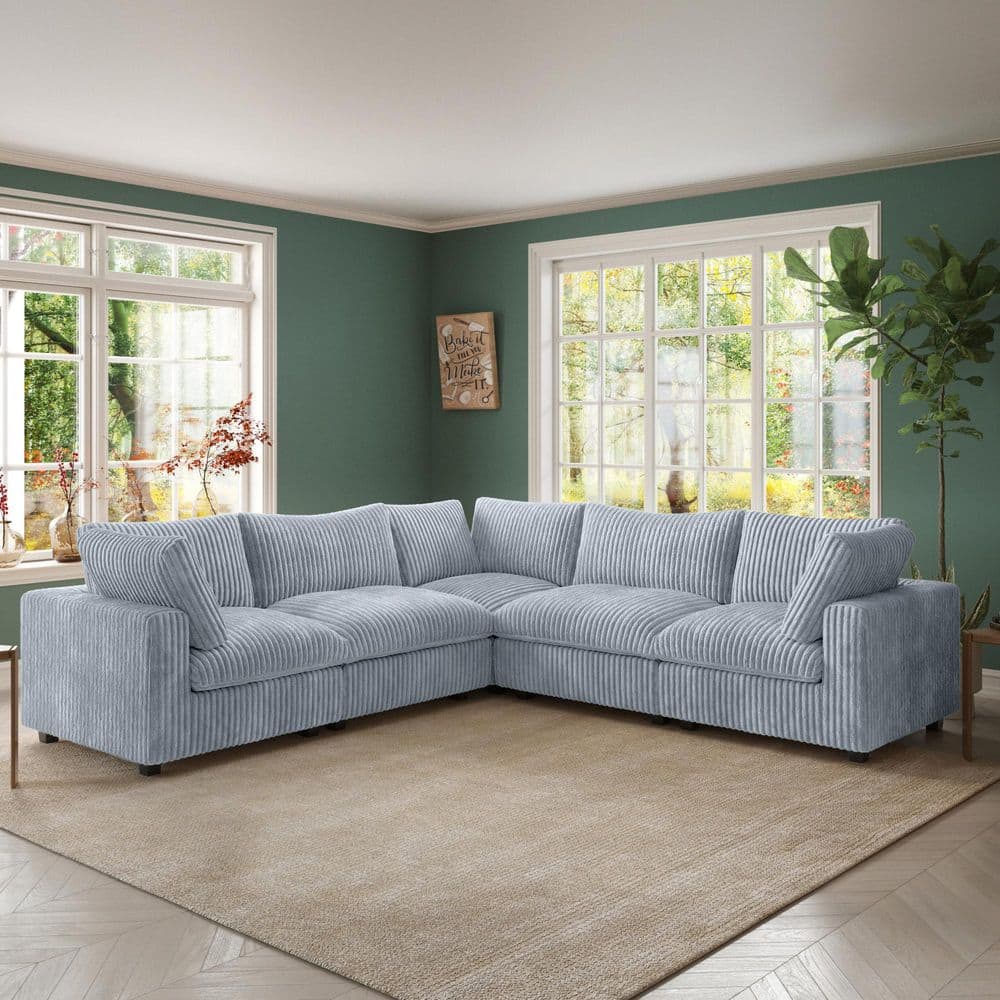 J&E Home Oversized 118.1 in. W Square Arm 5-Piece Rabbit Velvet Plush ...