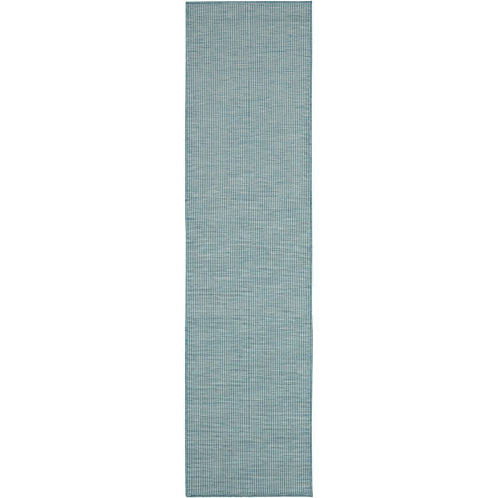 Nourison Positano Aqua 2 ft. x 8 ft. Kitchen Runner Solid Modern Indoor ...