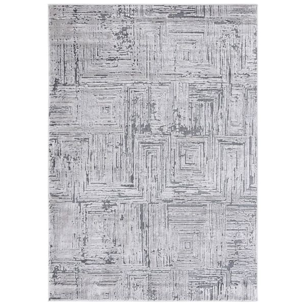 SAFAVIEH Whisper 5 ft. x 8 ft. Gray/Dark Gray Distressed Geometric Area ...